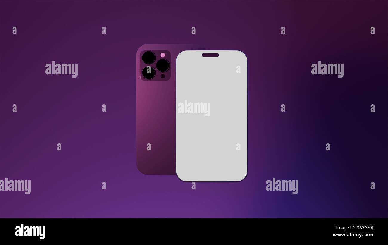 3D model of mobile touch phone back and front with white screen on ...