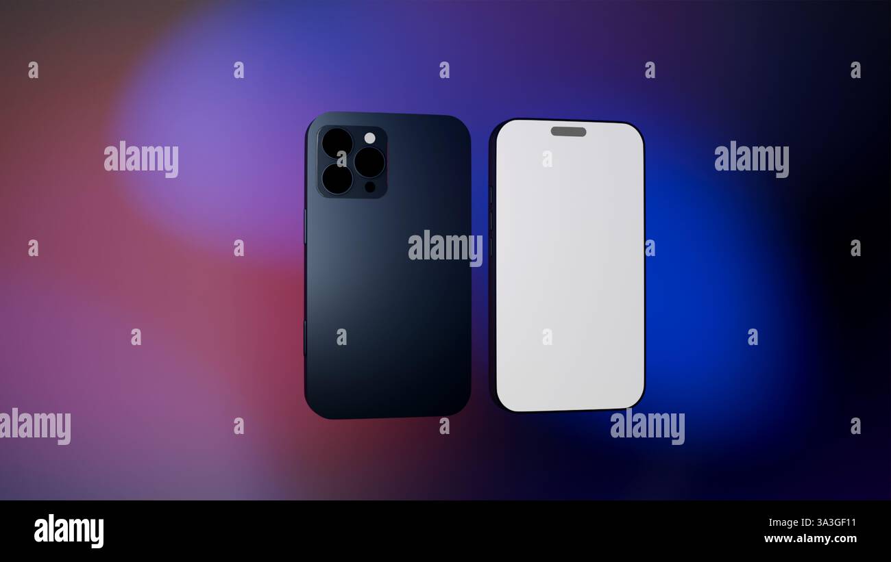 3D model of mobile touch phone back and front with white screen on ...