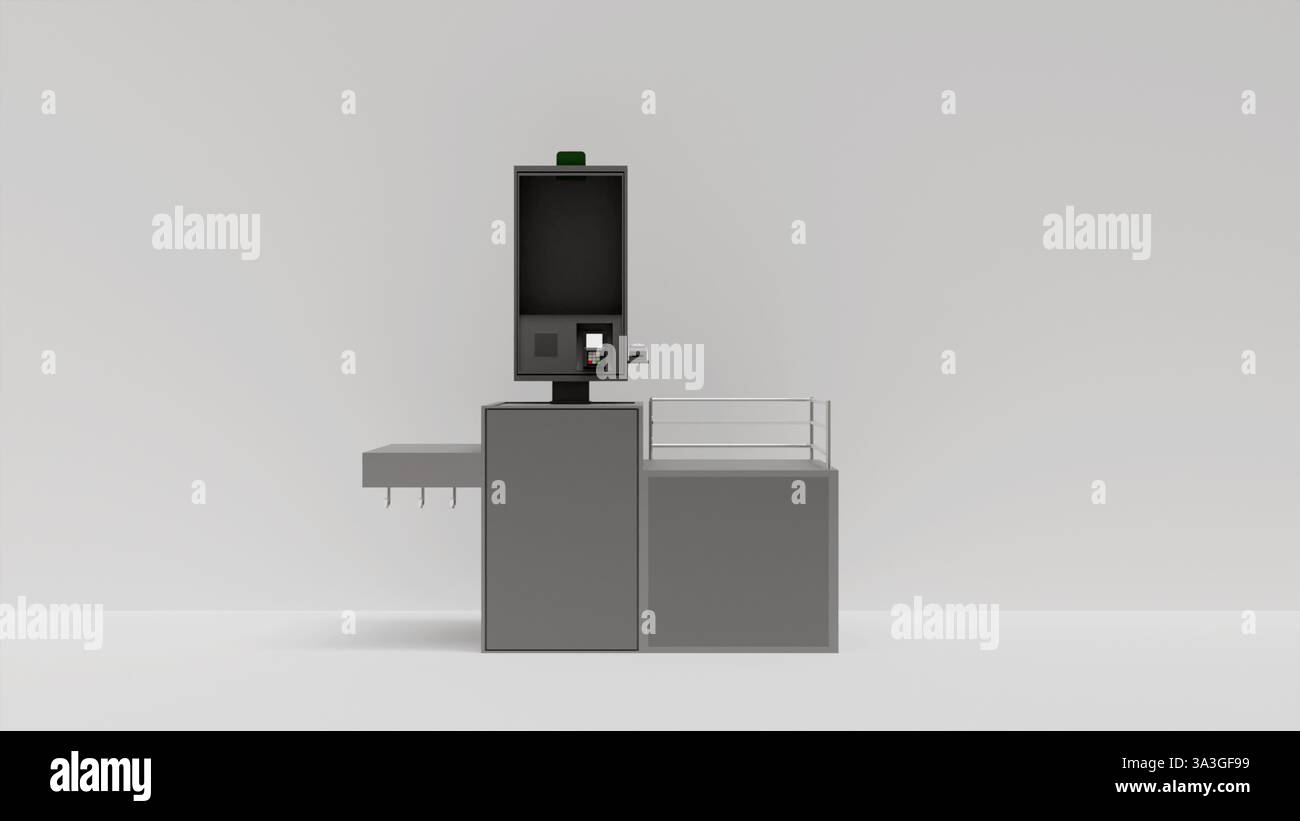 3D model of self-service checkout on a white background, supermarket checkout Stock Photo - Alamy
