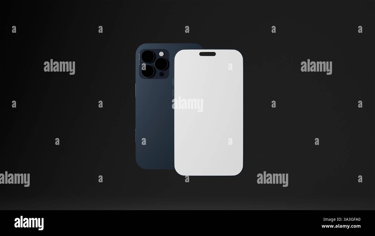 3D model of mobile touch phone back and front with black screen on ...