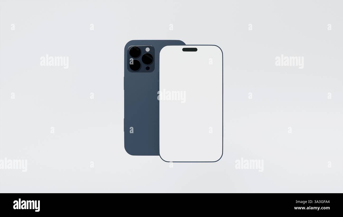 3D model of mobile touch phone from back and front with white screen on ...