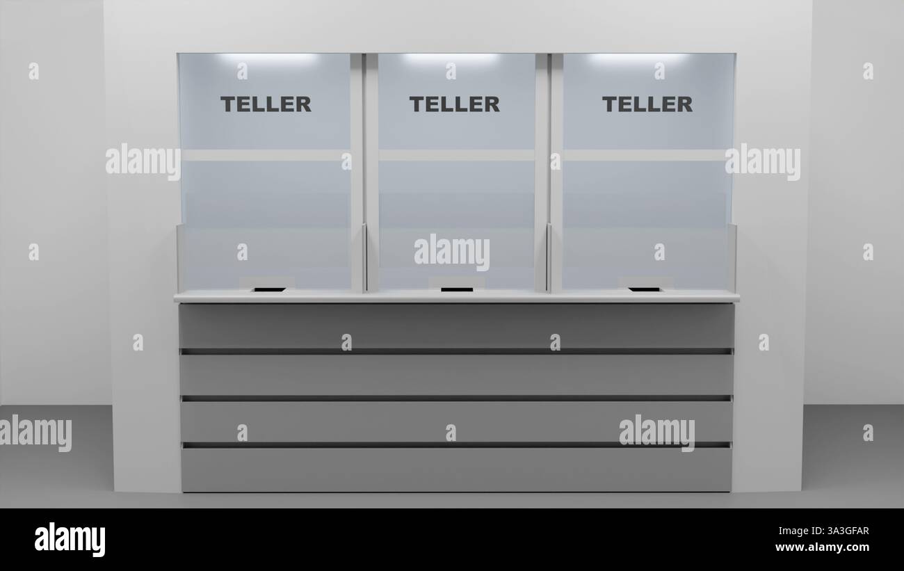 3D model of a cashier's cabin indoors, cash area in a bank, banking ...