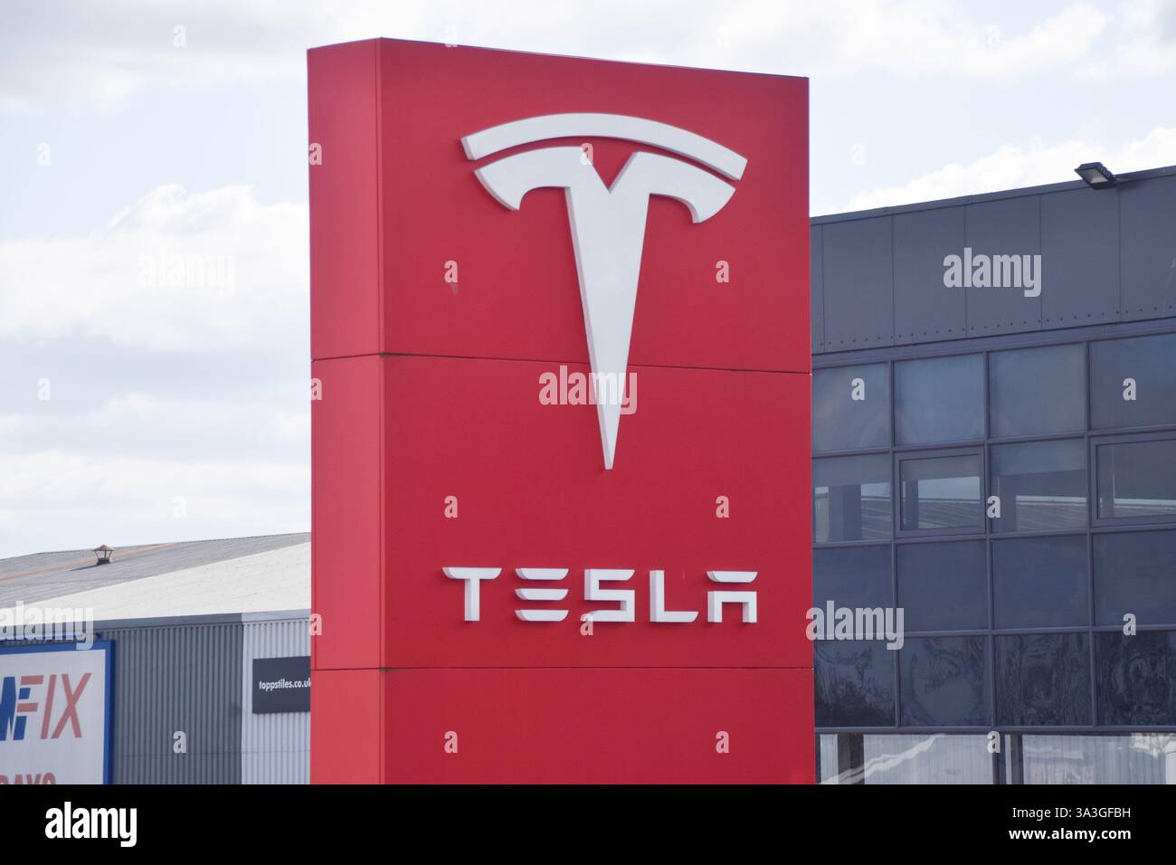 London, UK. 15th March 2025. A view of the Tesla logo as Tesla car ...