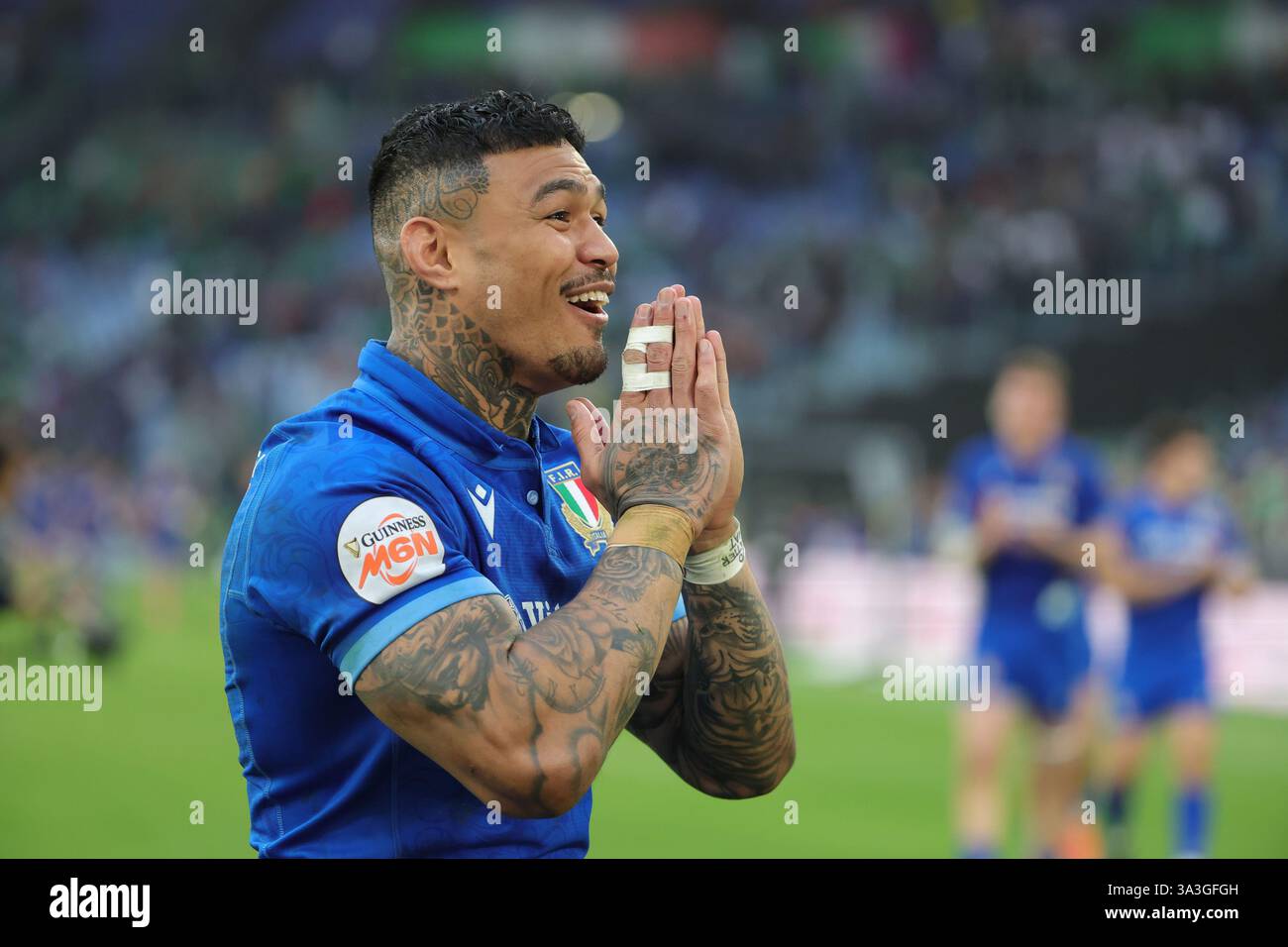 Rome, Italy. 13th Mar, 2025. Monty Ioane of Italy seen in action during ...