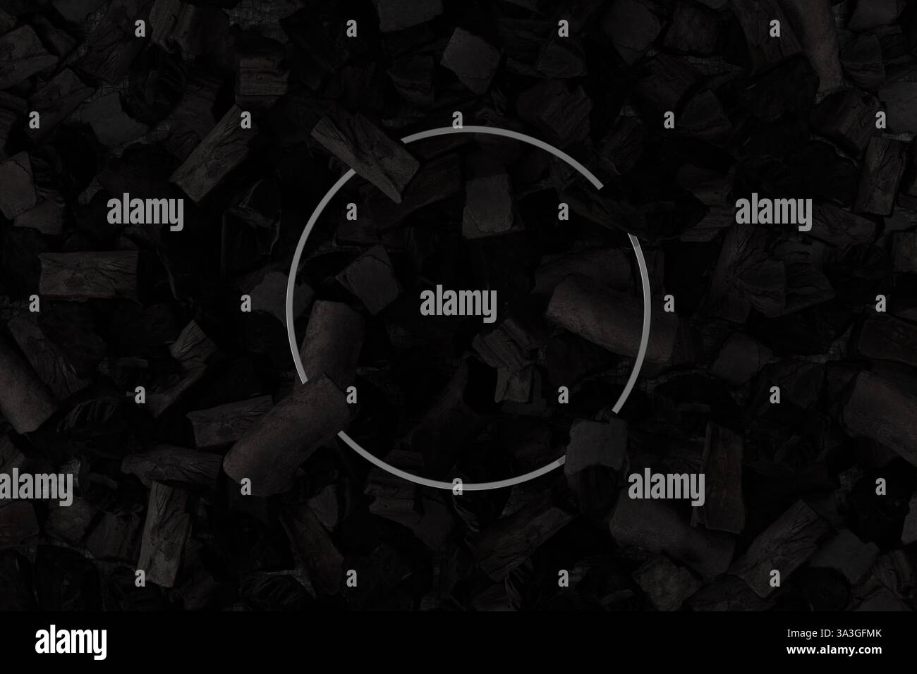 3D rendering of circle frame over black charcoal pieces Stock Photo - Alamy