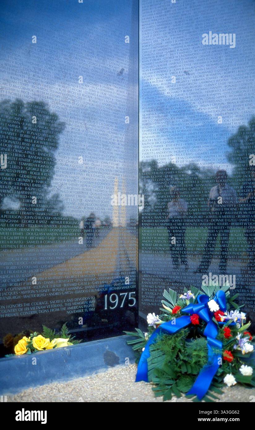 Vietnam Veterans Memorial on analog historical photography showing two ...
