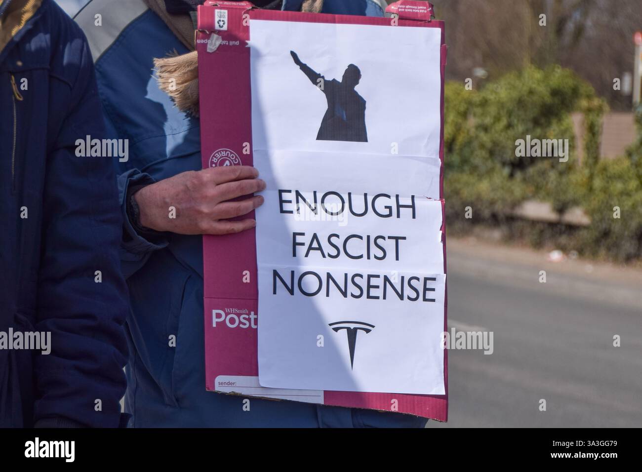 London, UK. 15th March 2025. Protesters gather against Tesla and Elon ...