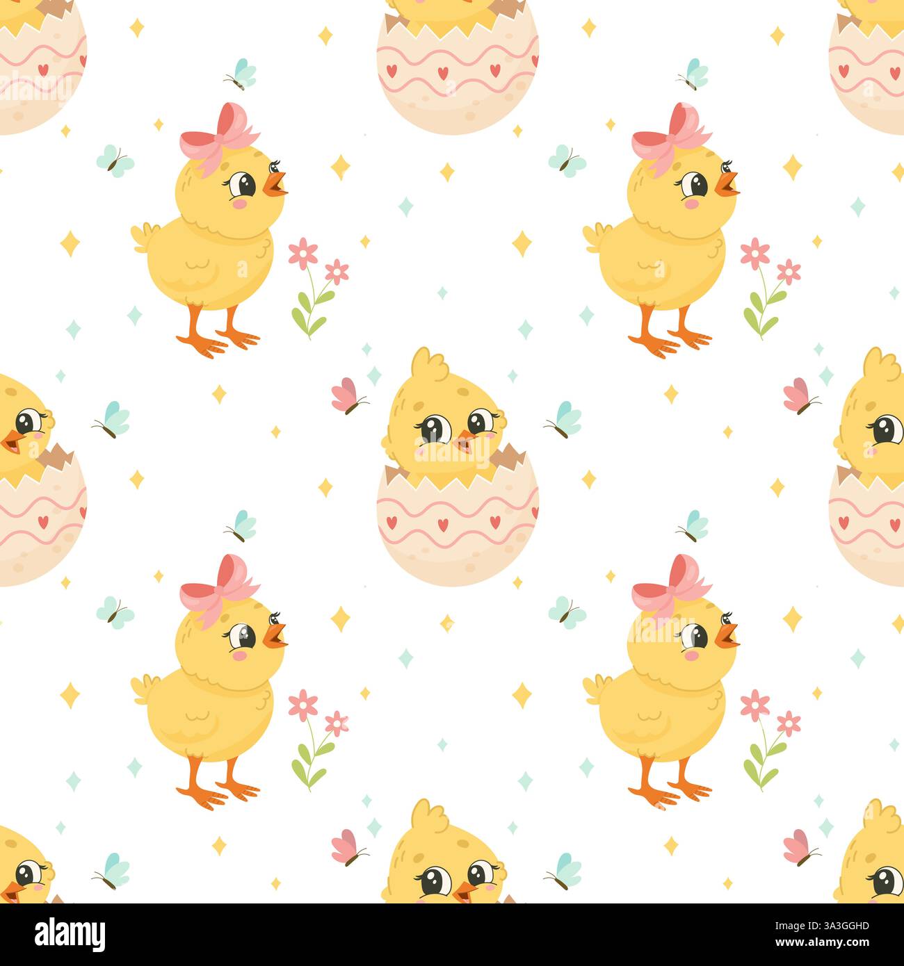 Seamless Pattern with Cute Easter Chicks white background Stock Vector Image & Art - Alamy