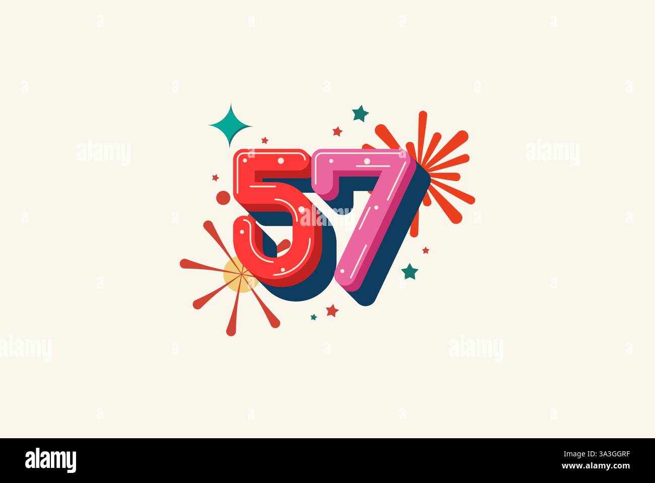 Logo Number Colorful 57th, 57th Happy Birthday or Anniversary with ...