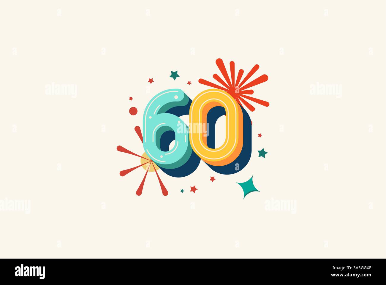 Logo Number Colorful 60th, 60th Happy Birthday or Anniversary with ...