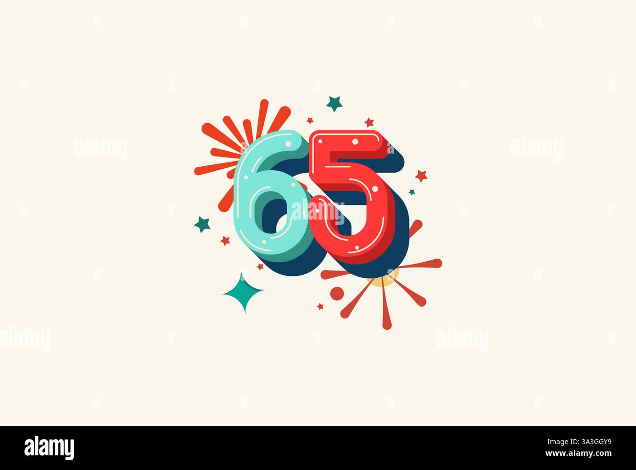 Logo Number Colorful 65th, 65th Happy Birthday or Anniversary with ...