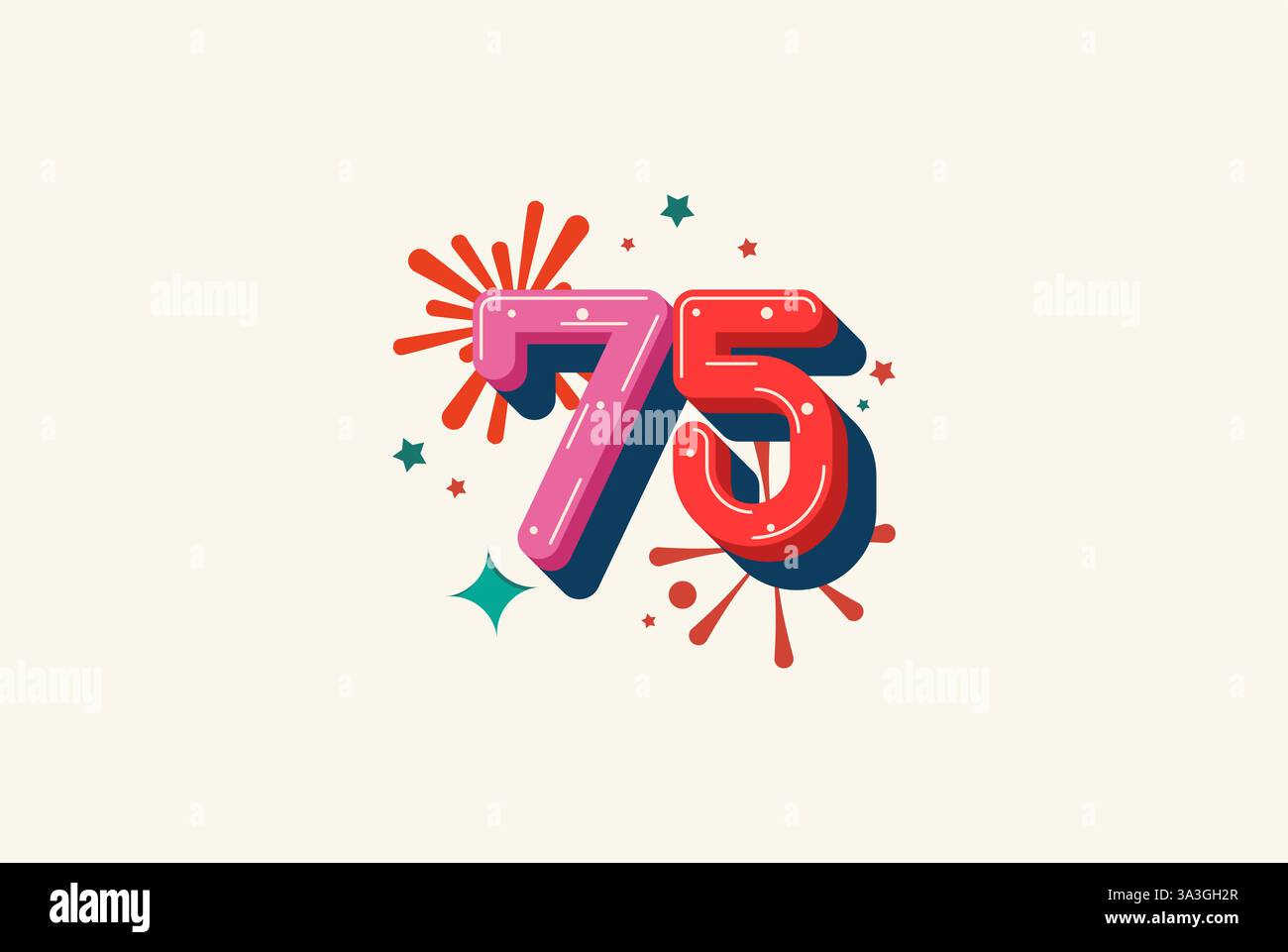 Logo Number Colorful 75th, 75th Happy Birthday or Anniversary with ...