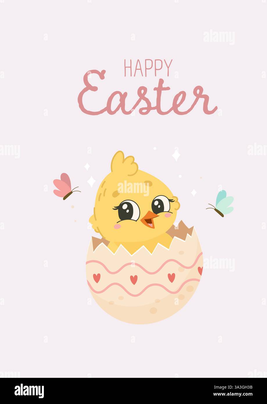 Cute Easter Chick Hatching from Decorated Egg Stock Vector Image & Art ...