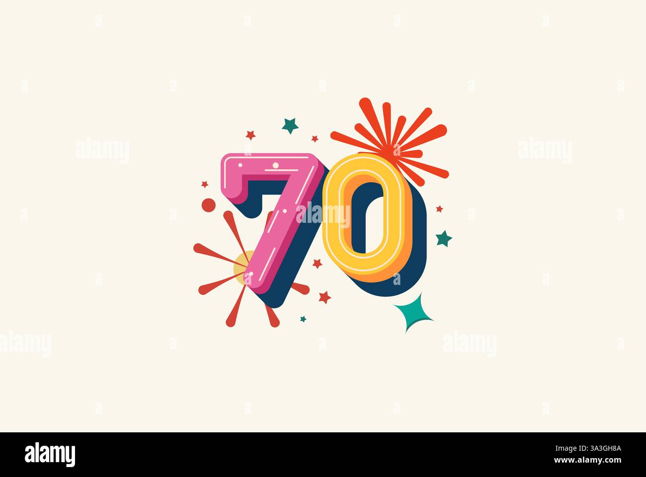 Logo Number Colorful 70th, 70th Happy Birthday or Anniversary with ...