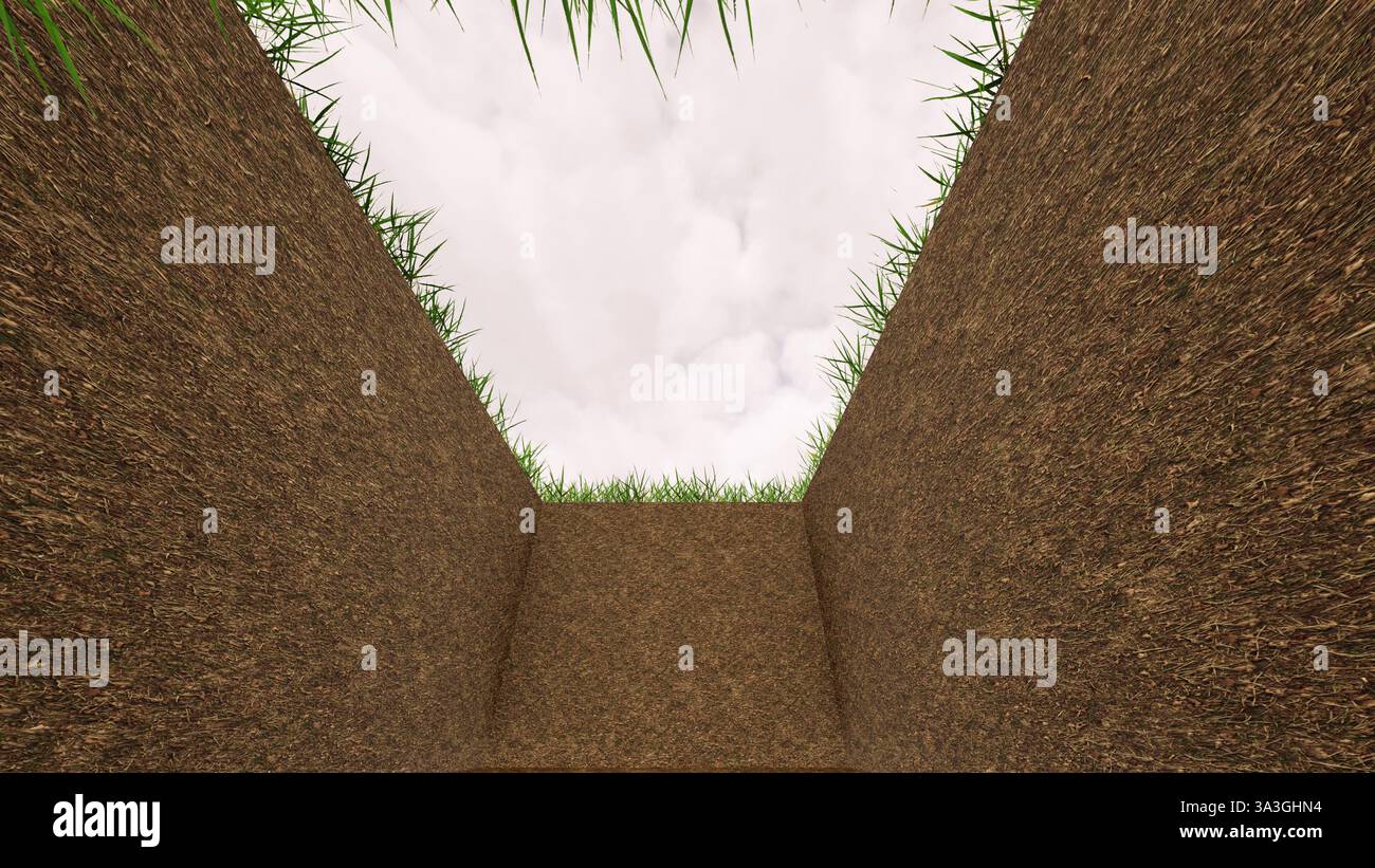 Grave pit view from inside clouds are gathering 3d render Stock Photo ...