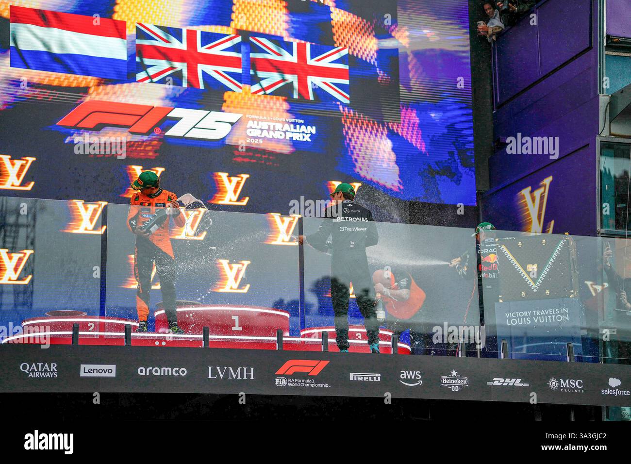 Melbourne, Australia on 16 March 2025. Lando Norris McLaren Podium ...