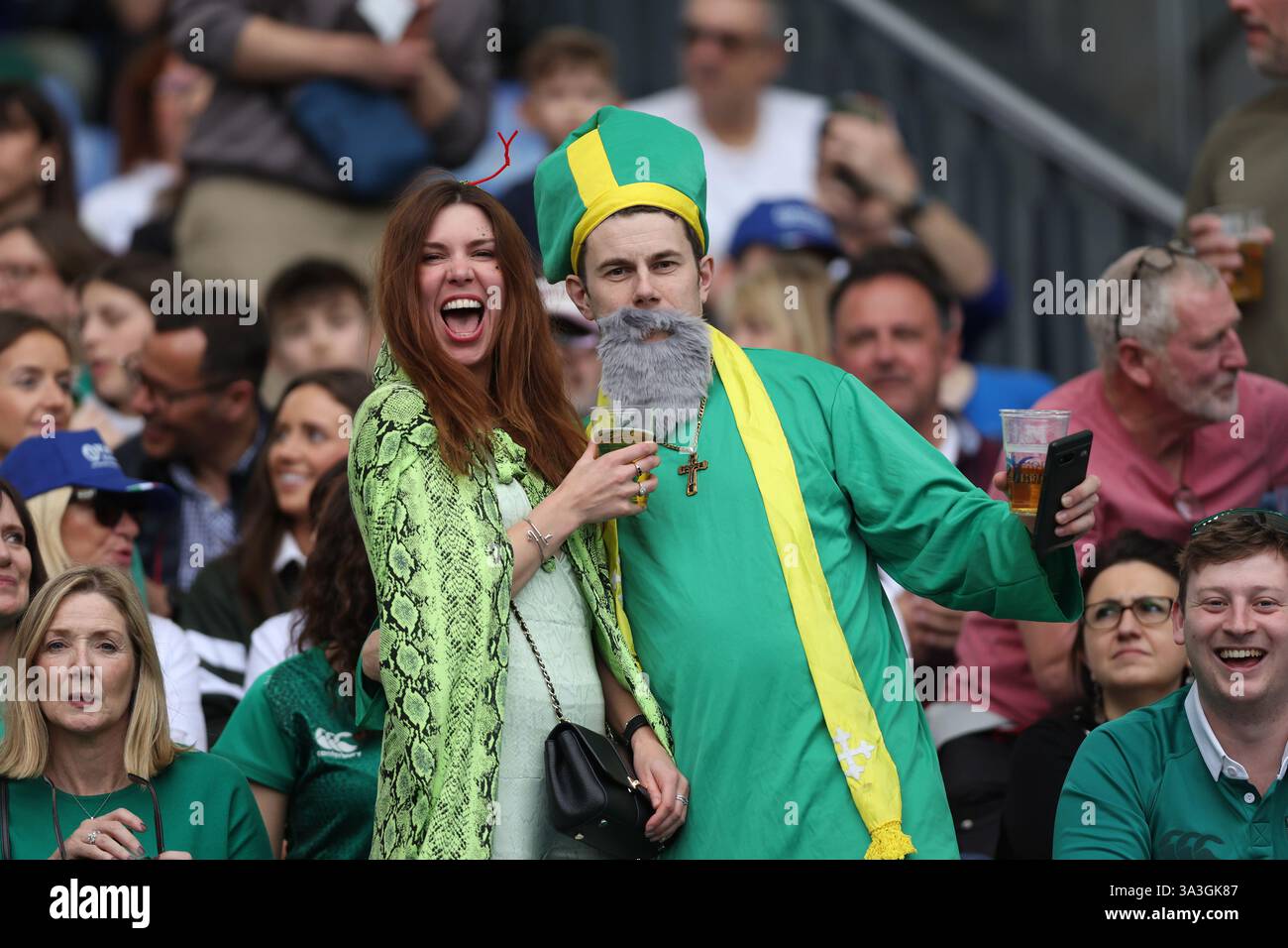 Irish fans on the stand during the M6N Guinness Six Nations 2025 match ...