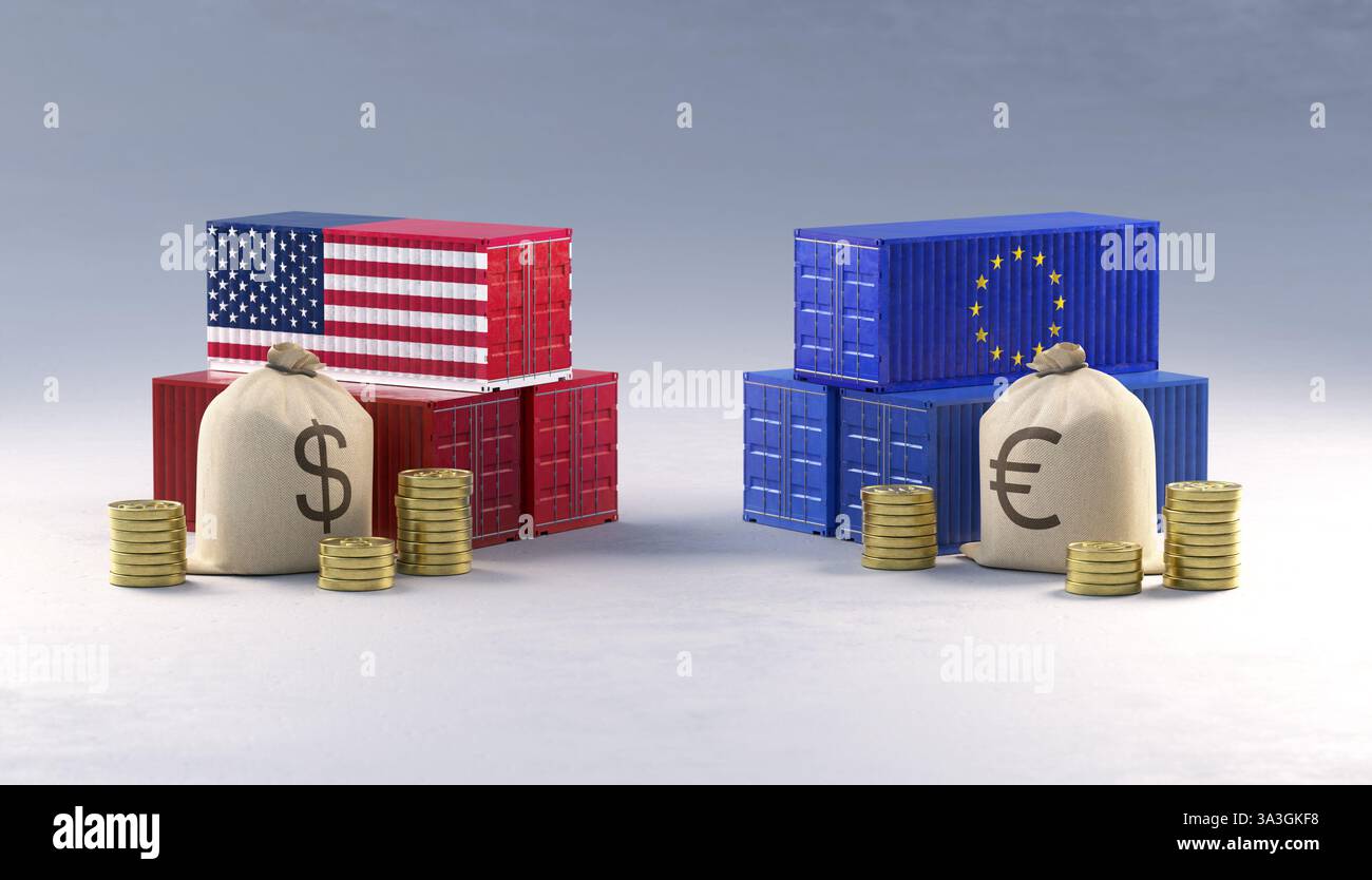 Valencia, Spain - March, 2025: US trade war against EU and ...