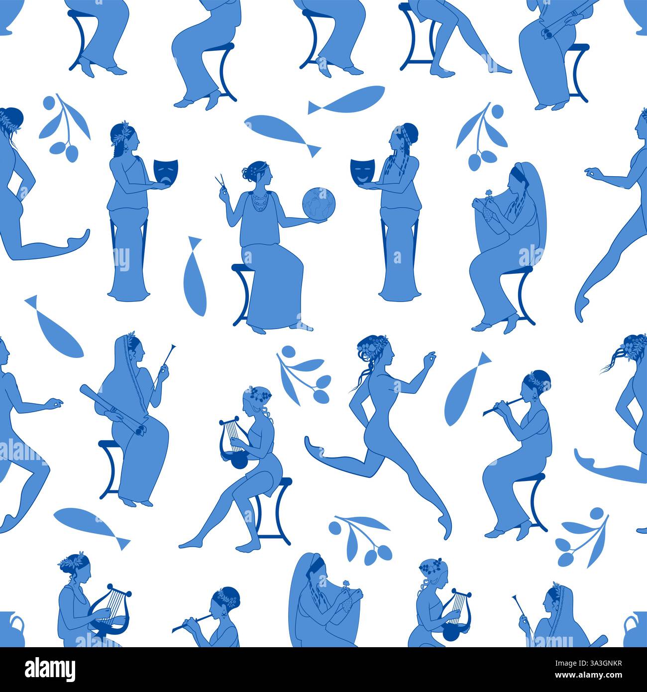 Seamless pattern of mythological scenes from ancient Greece Stock ...