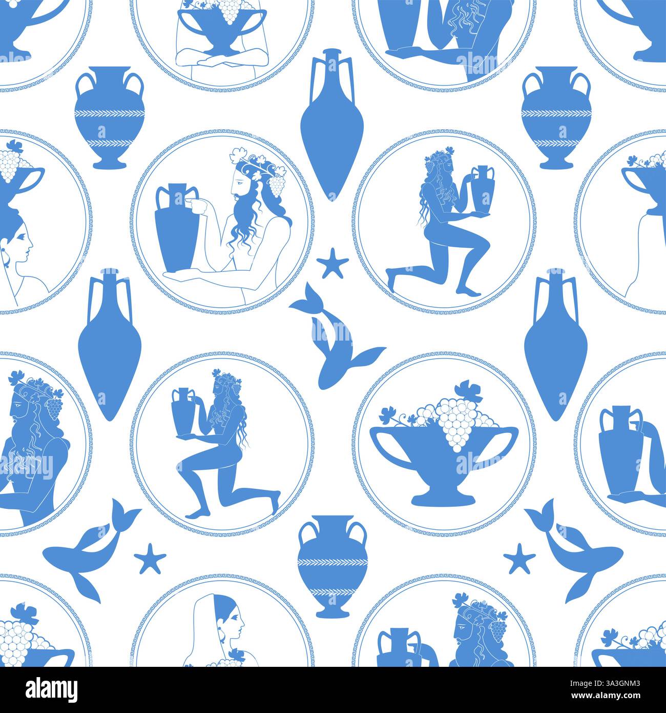 Seamless pattern of mythological scenes from ancient Greece Stock ...