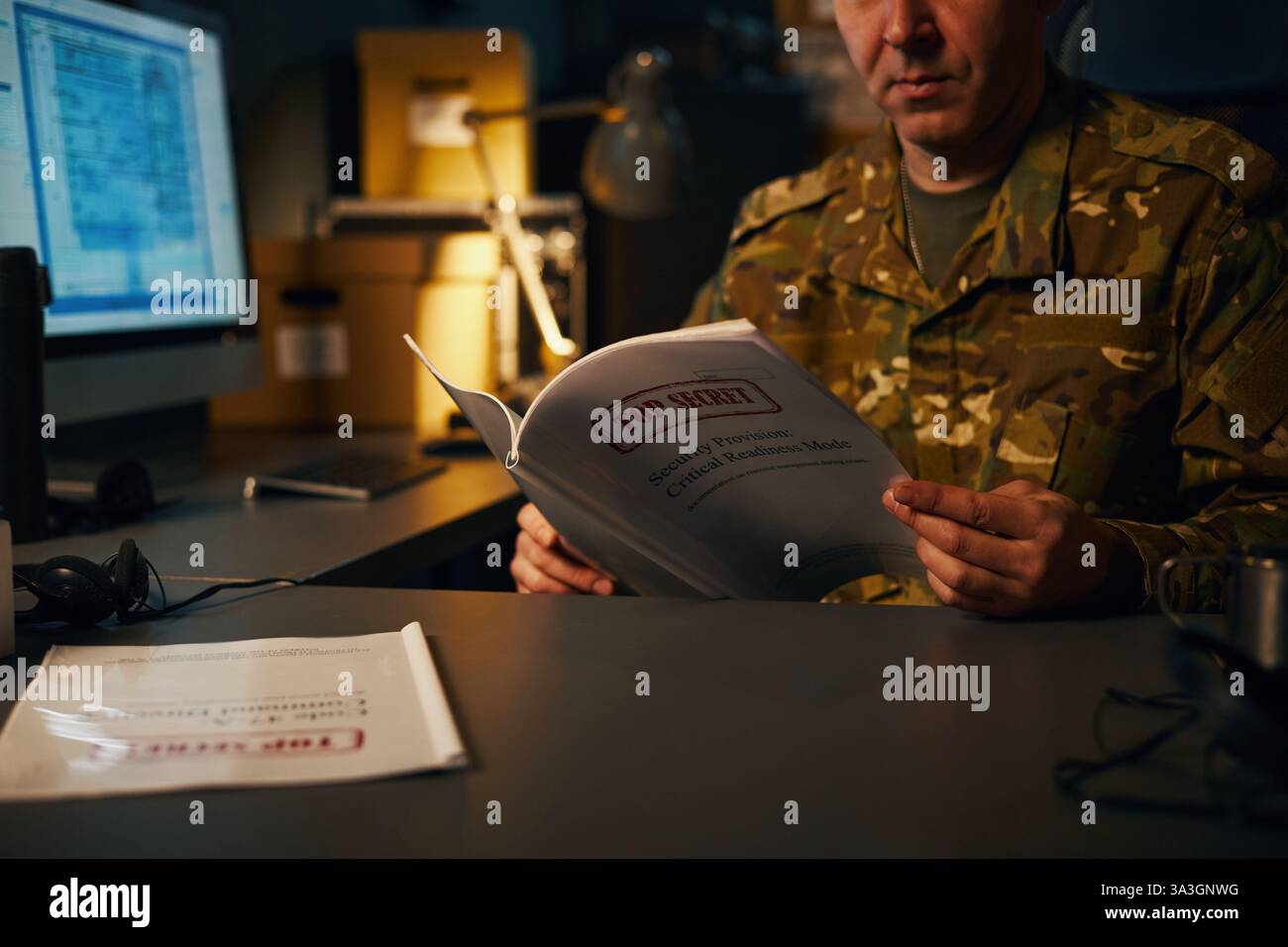 Reading Confidential Documents in Military Office Stock Photo - Alamy