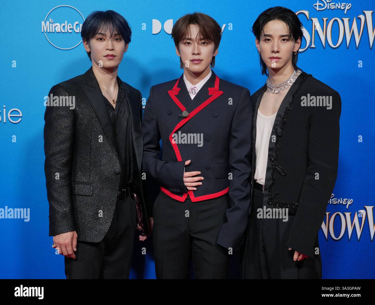 Los Angeles, USA. 15th Mar, 2025. (L-R) JO1 - Sho Yonashiro, Junki Kono and Keigo Sato at Walt ...