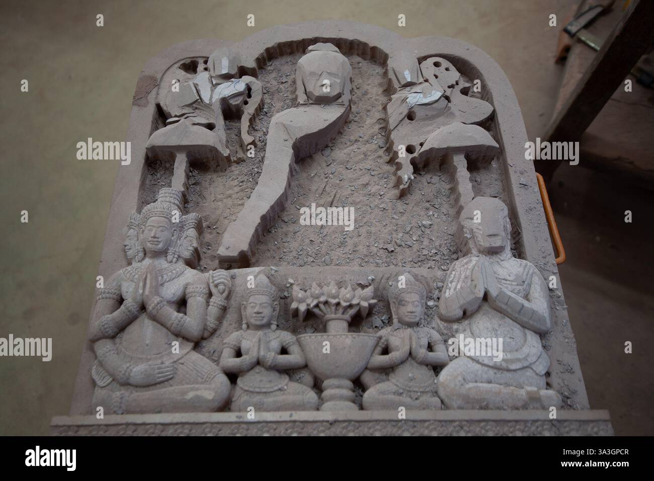 Stone carving at the Artisans Angkor, Siem Reap, Cambodia Stock Photo ...