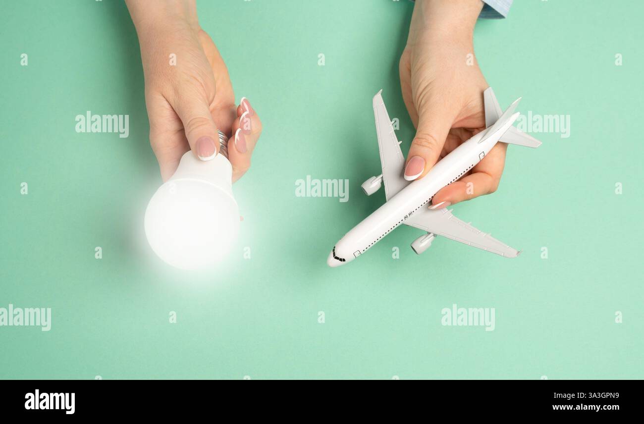 Light bulb idea and airline passenger plane. Innovative ideas in ...