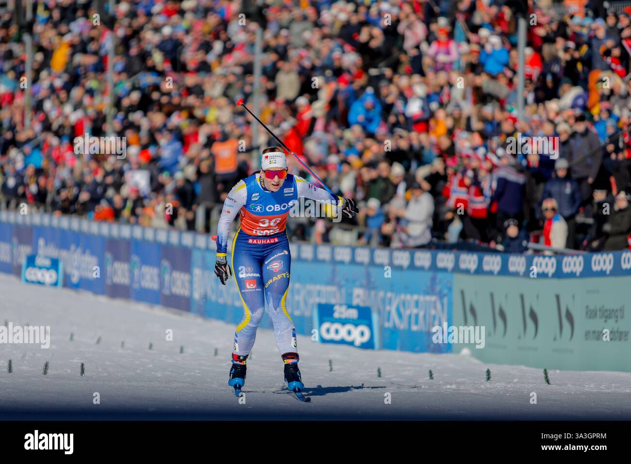 Sweden's Moa Ilar crosses the finish line during the women's 10km race ...