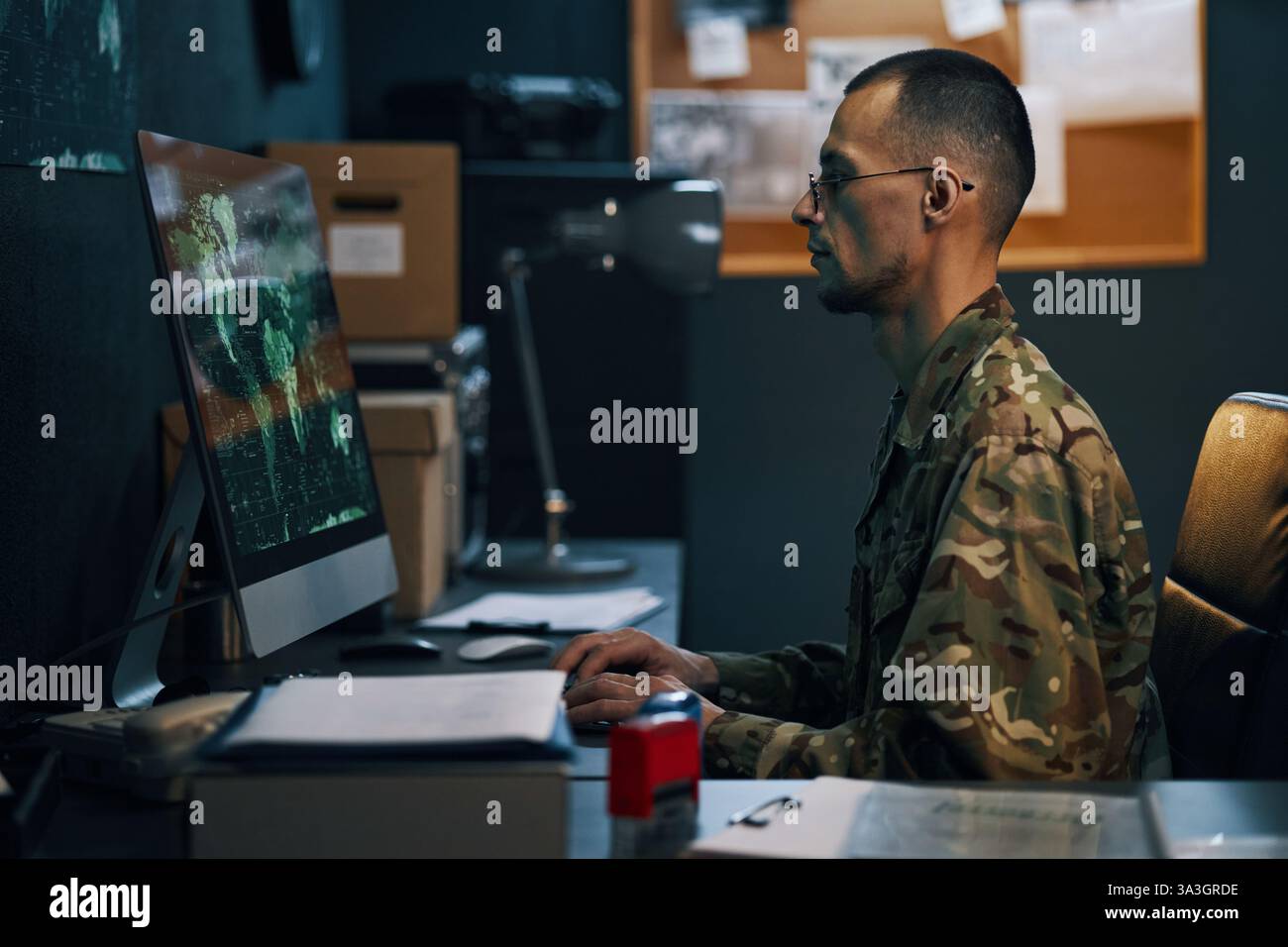 Analyzing Digital Data in Military Operations Room Stock Photo - Alamy