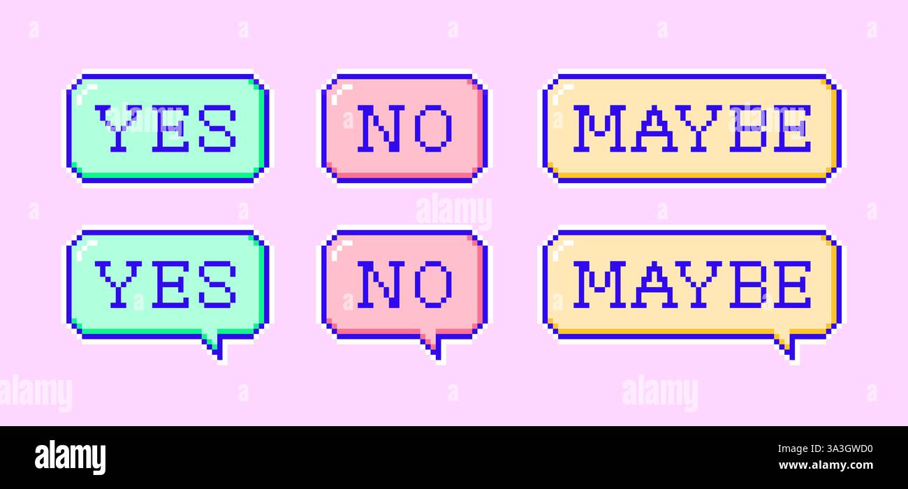 Pixel art buttons and speech bubbles. Colorful pixelated elements with ...