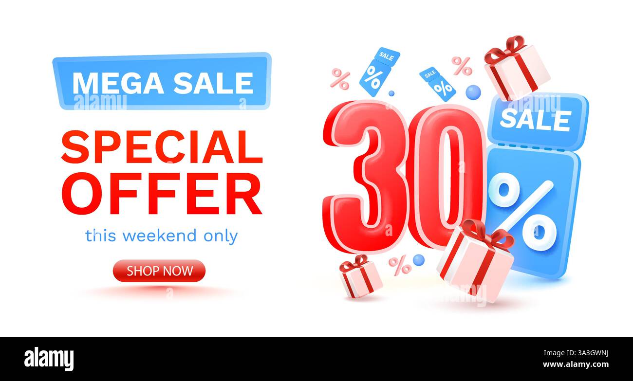 30 percent Special offer mega sale, Check and gift box. Sale banner and ...