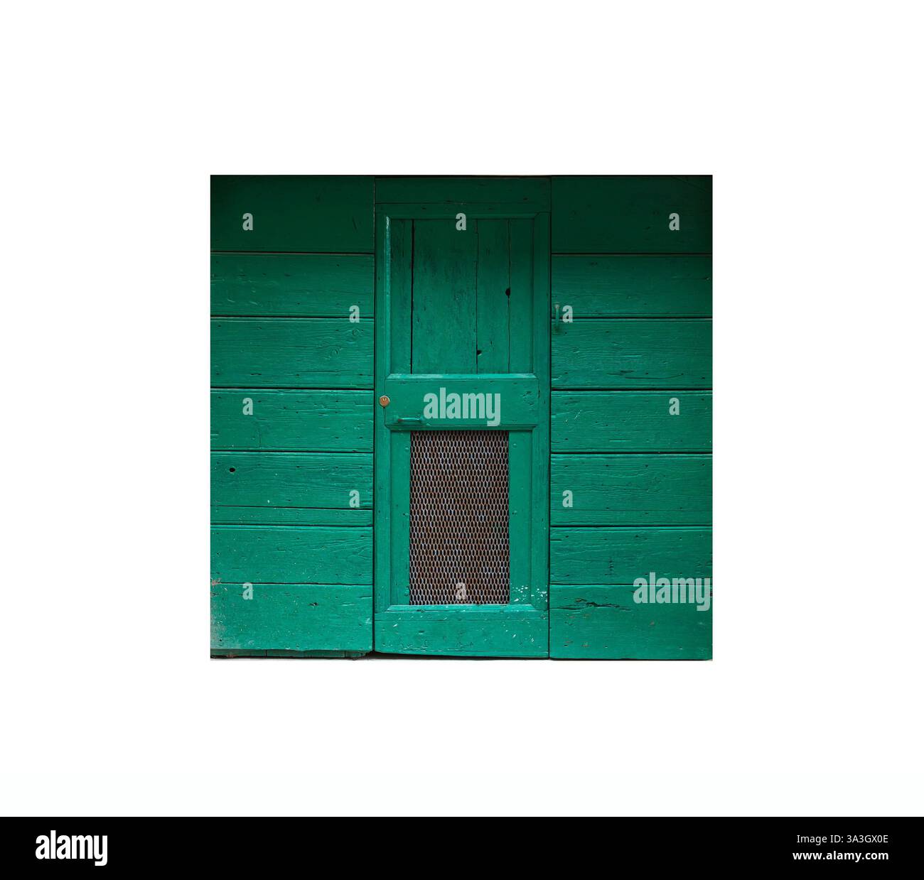 Green wooden gate isolated on white background, background photo ...