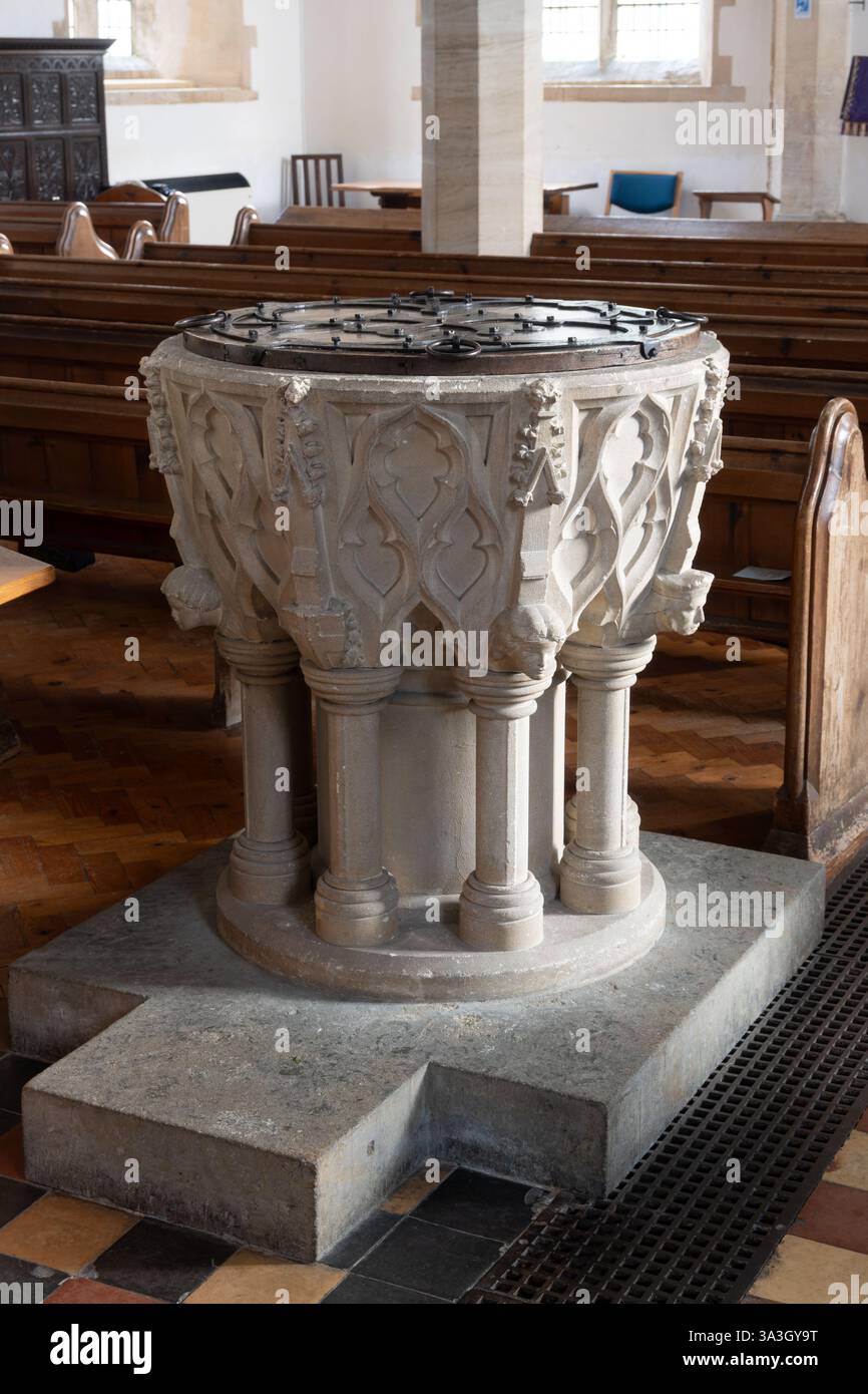 The font, St. Peter and St Paul`s Church, Long Compton, Warwickshire ...