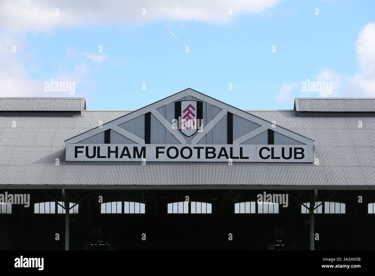 London, UK. 16th Mar, 2025. Fulham Football Clubs crest and name at the ...