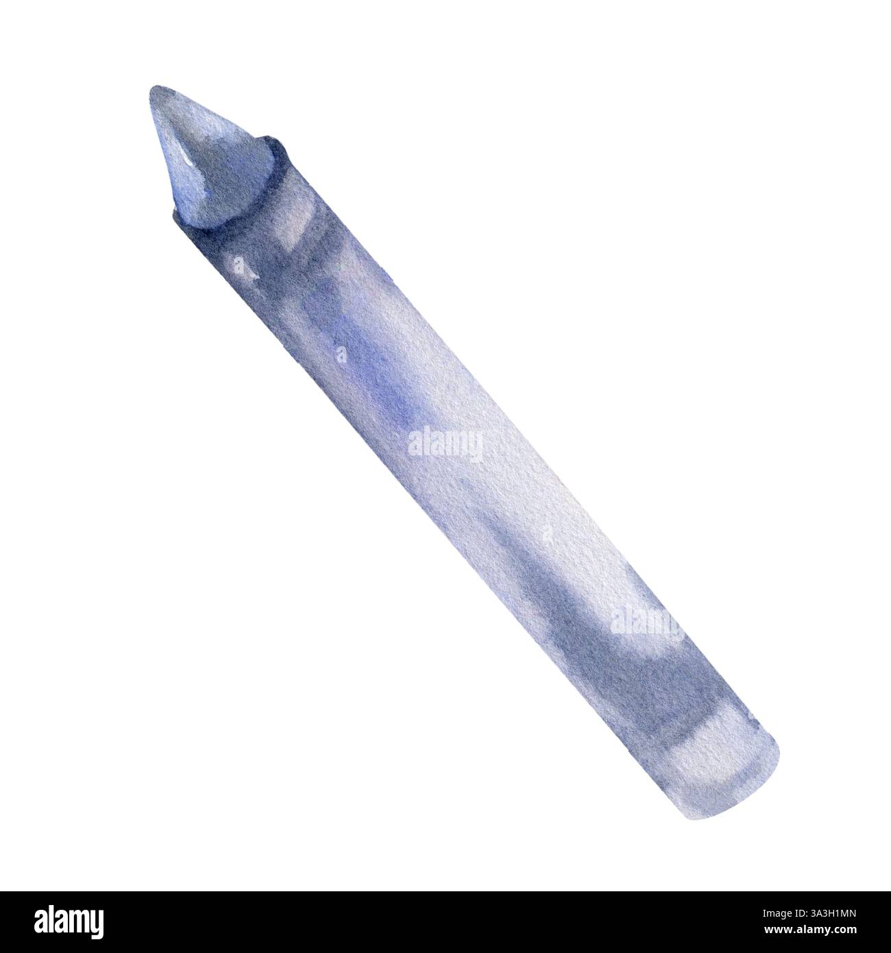 Colored blue crayon watercolor illustration. Isolated kid's tool for ...