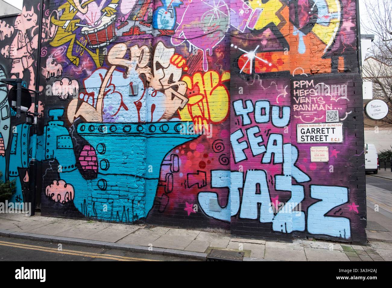 'You Fear Jazz' wall mural graffiti painting on end of terraced housing ...