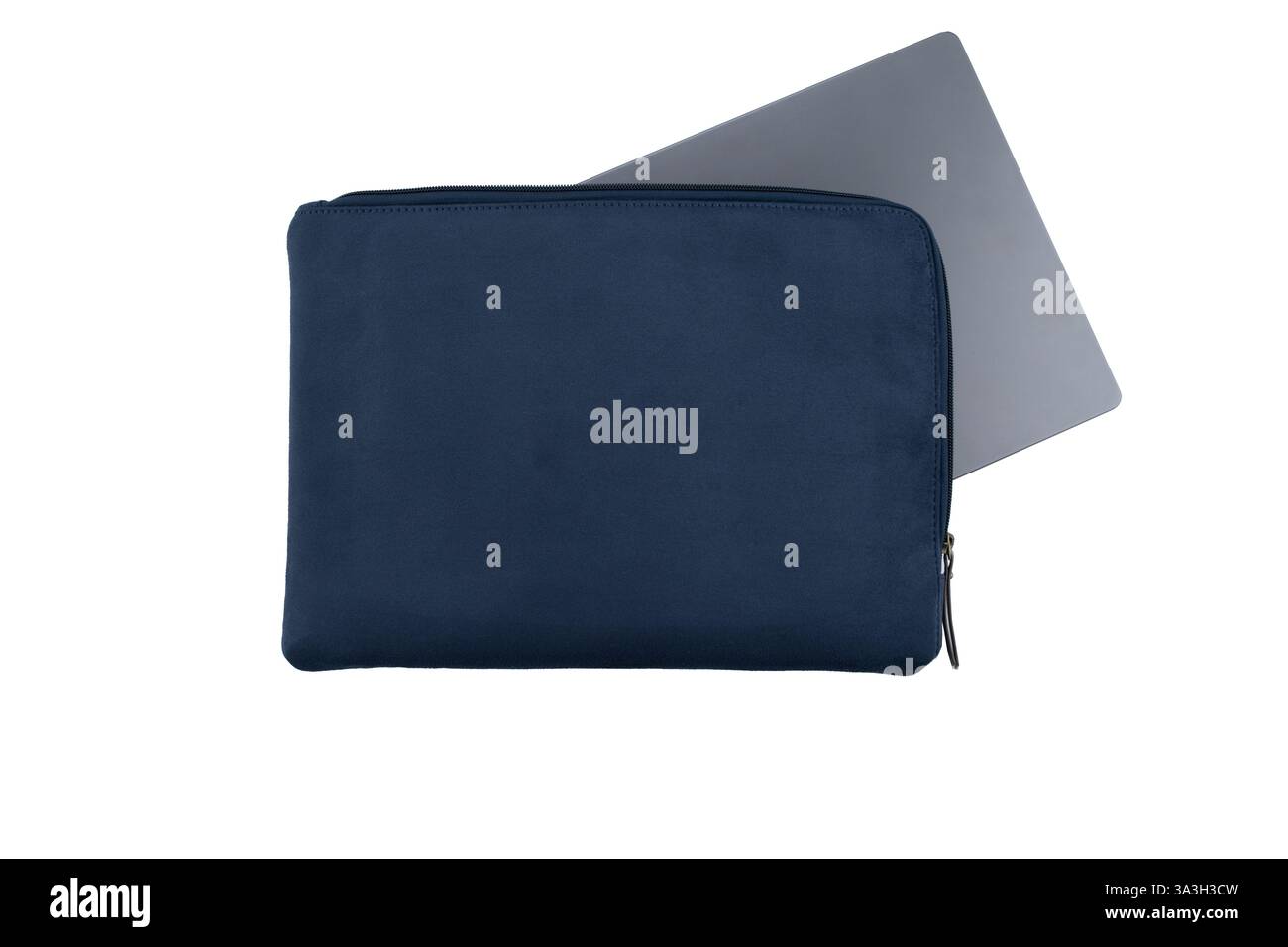 Metallic laptop inserted half-way into blue computer case with open ...