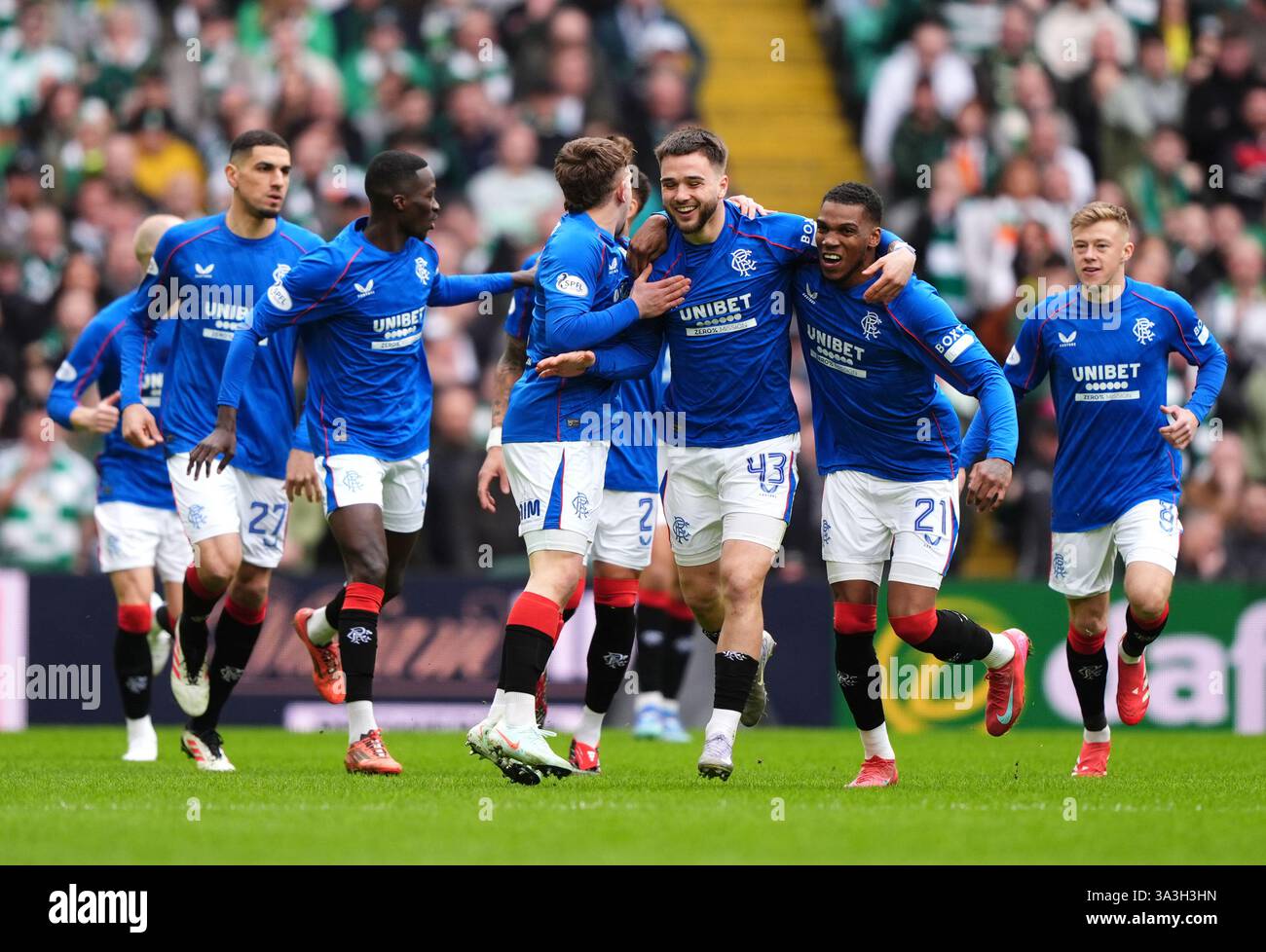 Rangers' Nicolas Raskin celebrates scoring their side's first goal of ...