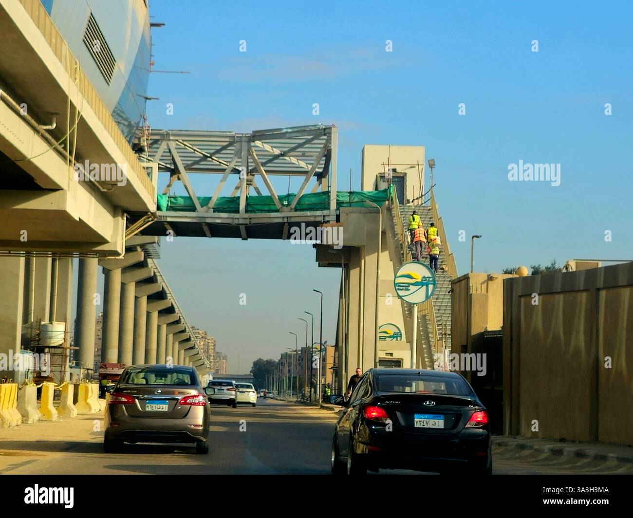 Cairo, Egypt, February 13 2025: East Nile Cairo monorail station sign, Cairo monorail is a two ...