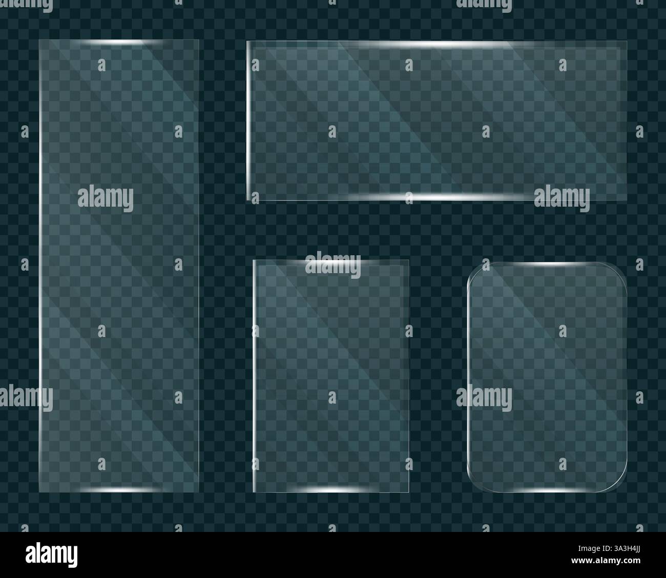 Flat glass frames of geometric shape empty, Glass transparent realistic ...