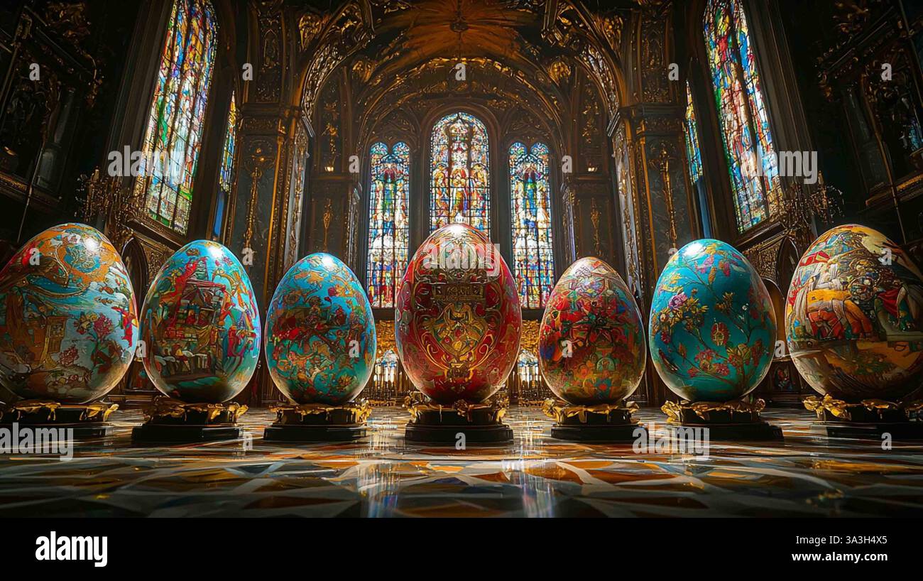 Discover a stunning display of intricately designed large Easter eggs ...