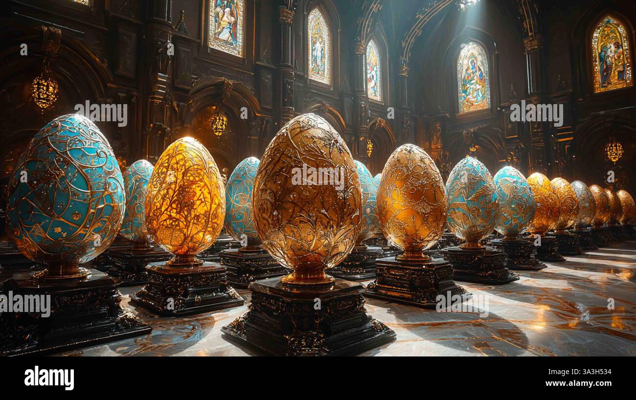 A breathtaking display of intricately designed large Easter eggs ...