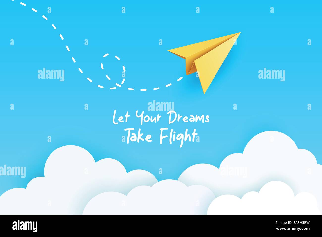 Let Your Dreams Take Flight. Minimalist Vector Banner With Yellow Paper Airplane Flying In Blue ...