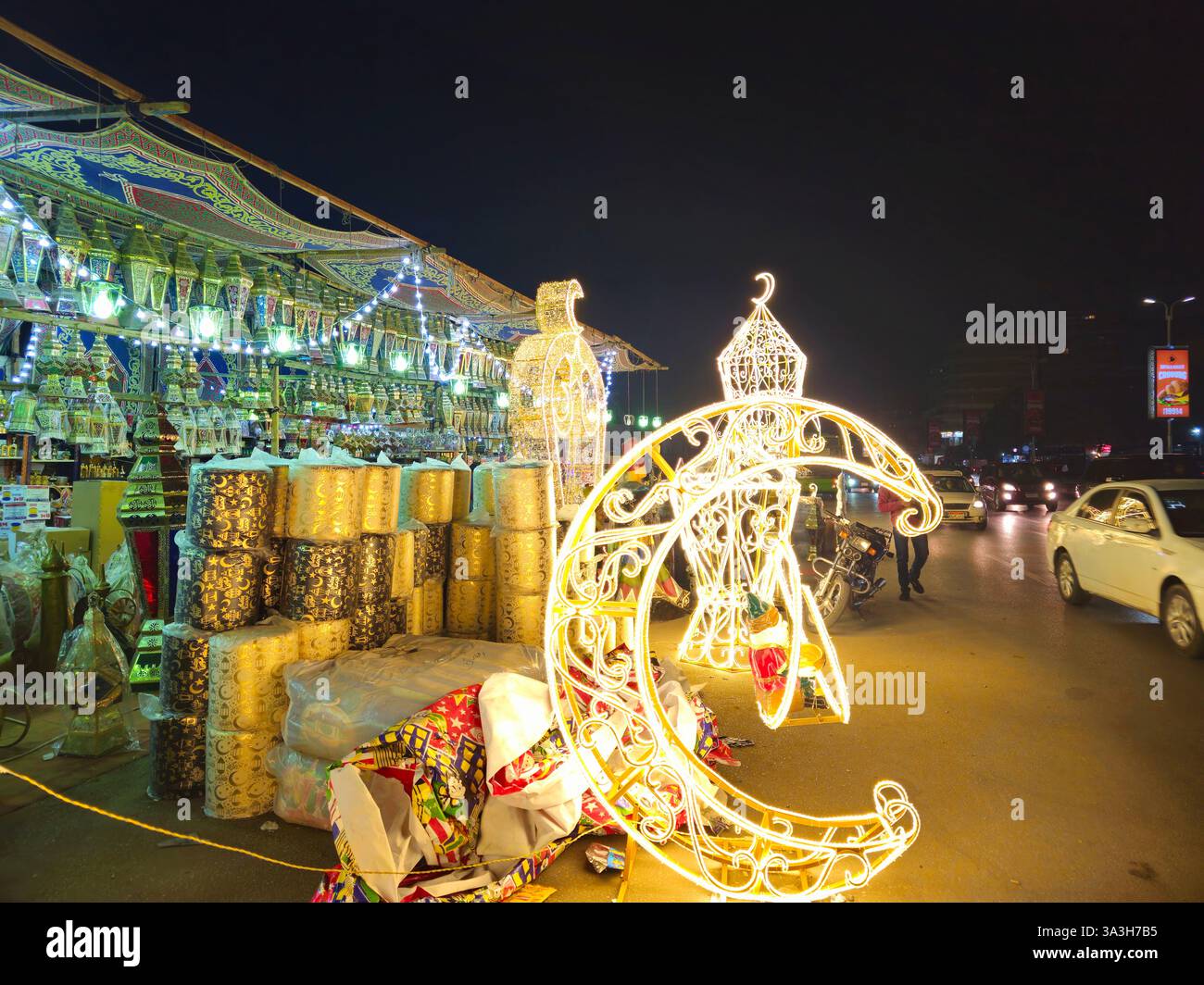 Cairo, Egypt, February 11 2025: festive decorations of Islamic Ramadan fasting month in Egyptian ...