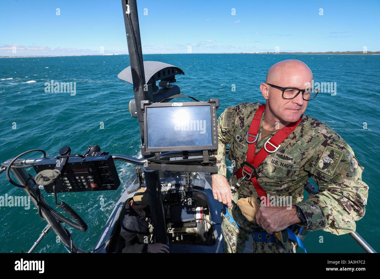 Captain Neil Stein Hagen Submarine Squadron 15 Commodore on the bridge ...