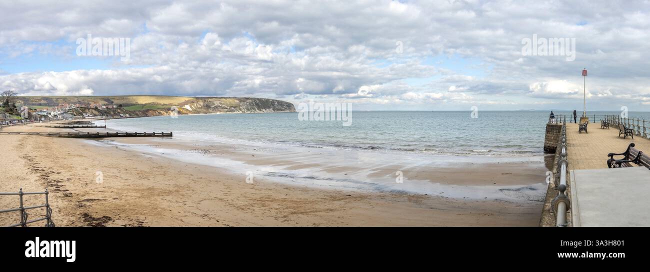 Panoramic view of Swanage beach and Bay looking North East in Swanage ...