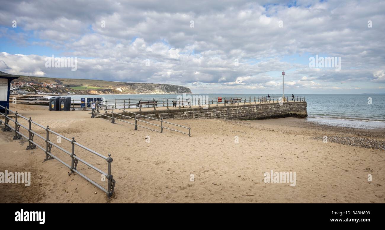 View of Swanage beach and Banjo Pier looking North East in Swanage ...
