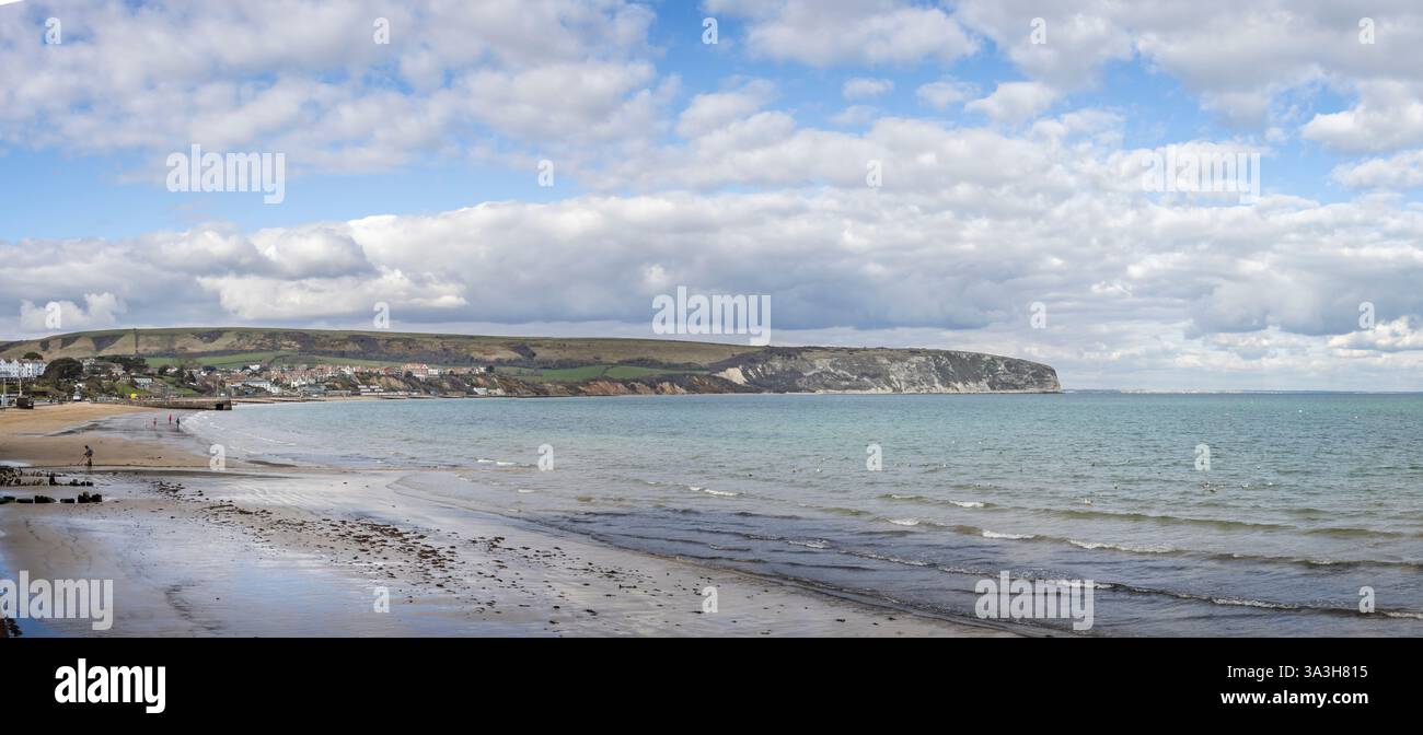 Panoramic view of Swanage beach and Bay looking North East in Swanage ...