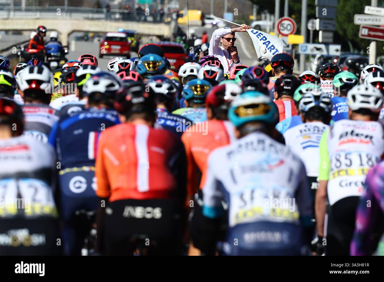 Nice, France. 16th Mar, 2025. The start of stage eight of the 83th ...